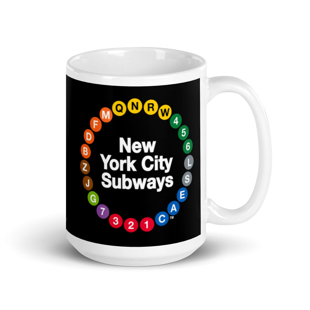 Black Coffee Mug | Black Multi-Circle Mug | NYC Subway Line